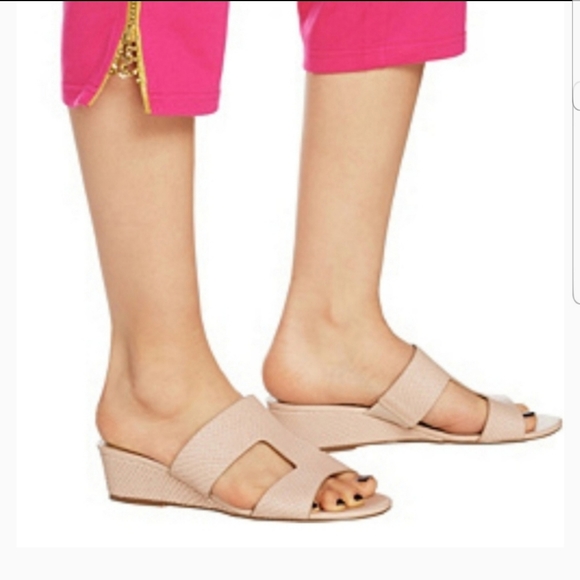 H by Halston | Shoes | Nwt Leather Snake Embrossed Slides Sandals ...